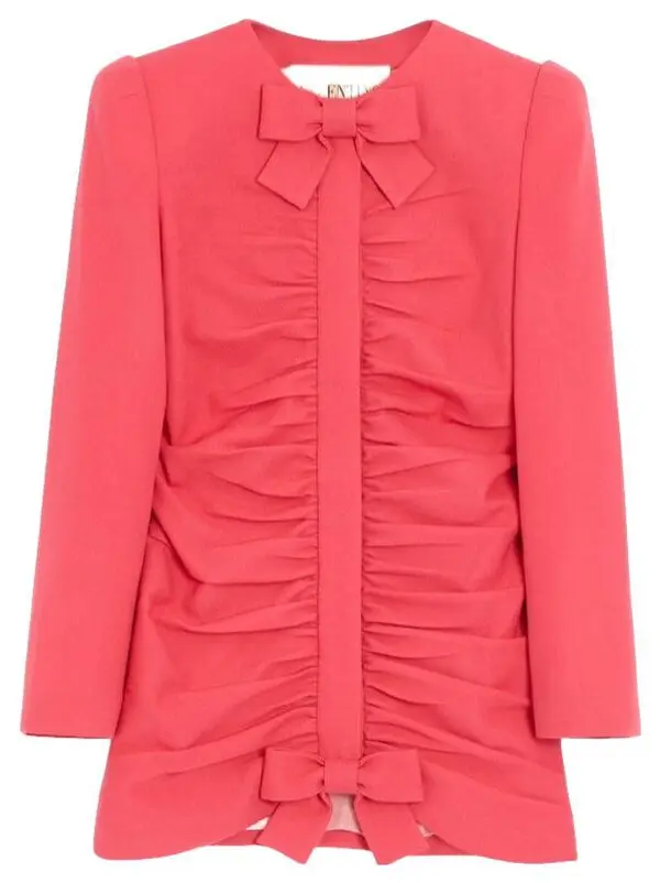 Valentino Garavani Crispy Light Wool Jacket Dress With Pleats And Bows - Orange