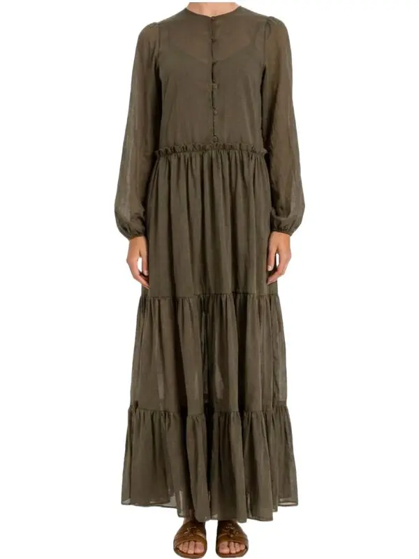 TWINSET Tiered Ruffled Maxi Dress - Brown