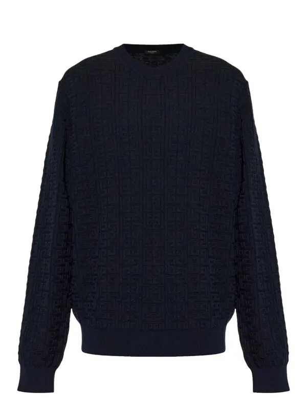 Balmain Monogrammed Knit Sweater - Navy Blue