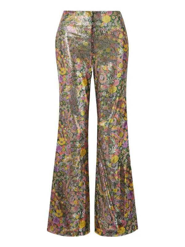 La DoubleJ Sequined Tulle Flared Pants - Green