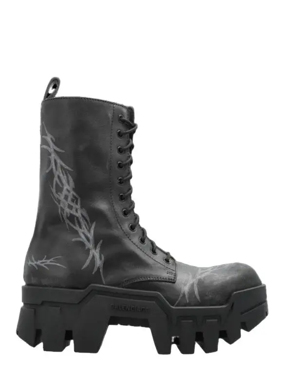 Balenciaga Platform Lace-up Ankle Boots With Graphic Detailing - Black