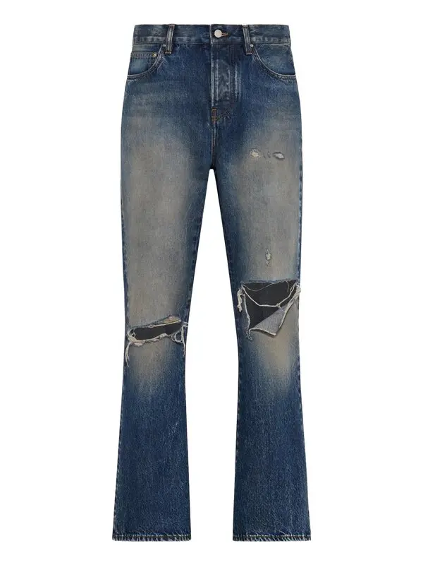 Amiri Ripped Knee Bootcut Denim Jeans - Cowboy Blue Lapis Lazuli