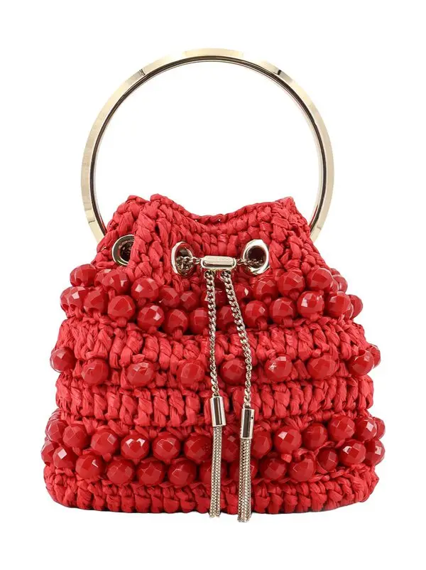 JIMMY CHOO Bon Bon Beaded Bucket Bag - Red
