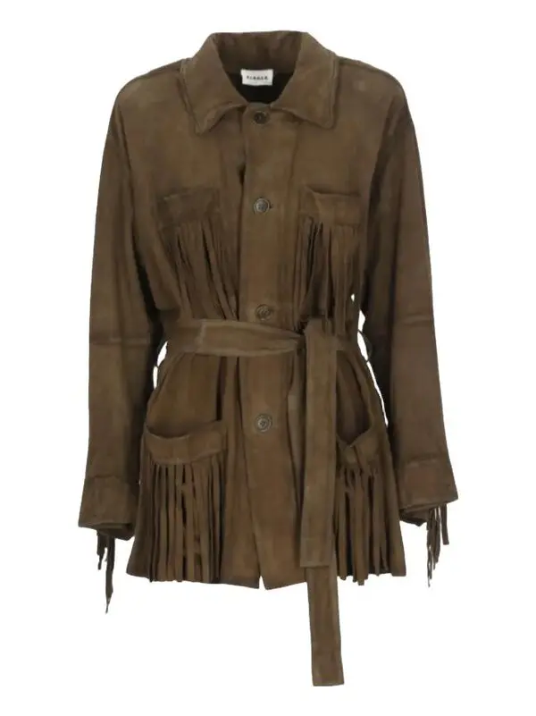 P.a.r.o.s.h Suede Belted Fringed Jacket - Brown