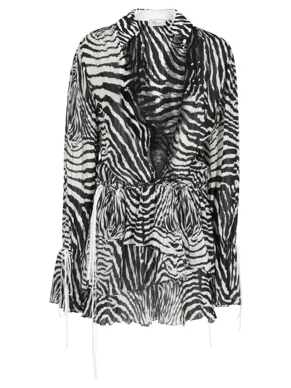 Blumarine Zebra Print Lace-trimmed Mini Dress - Black