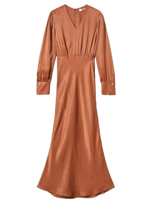 TWINSET V-neck Long-sleeve A-line Dress With Keyhole Back - Brown