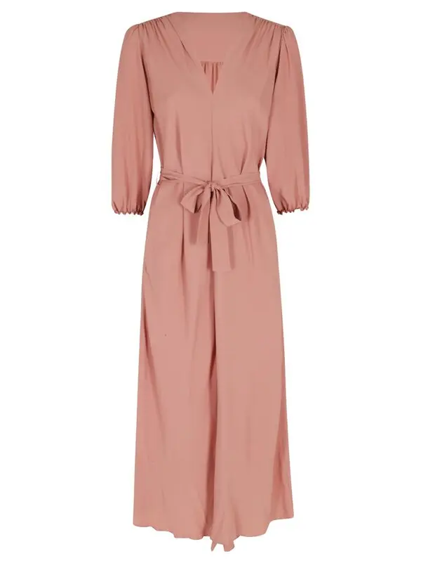 Seventy V-neck Dress With Waist Tie And Elastic Cuffs - Pink