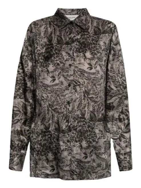 GOLDEN GOOSE Printed Lapel Collar Long Sleeve Shirt - Grey