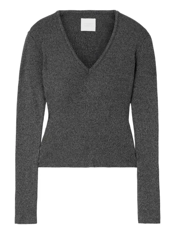 Citizens Of Humanity Ribbed V-neck Long Sleeve Sweater - Black