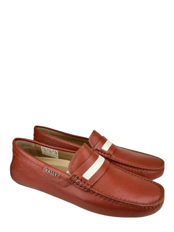 Bally Leather Loafers With Signature Stripe - Brown