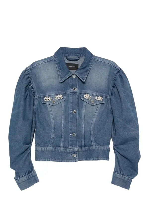 Simone Rocha Embellished Puff-sleeve Denim Jacket - Blue