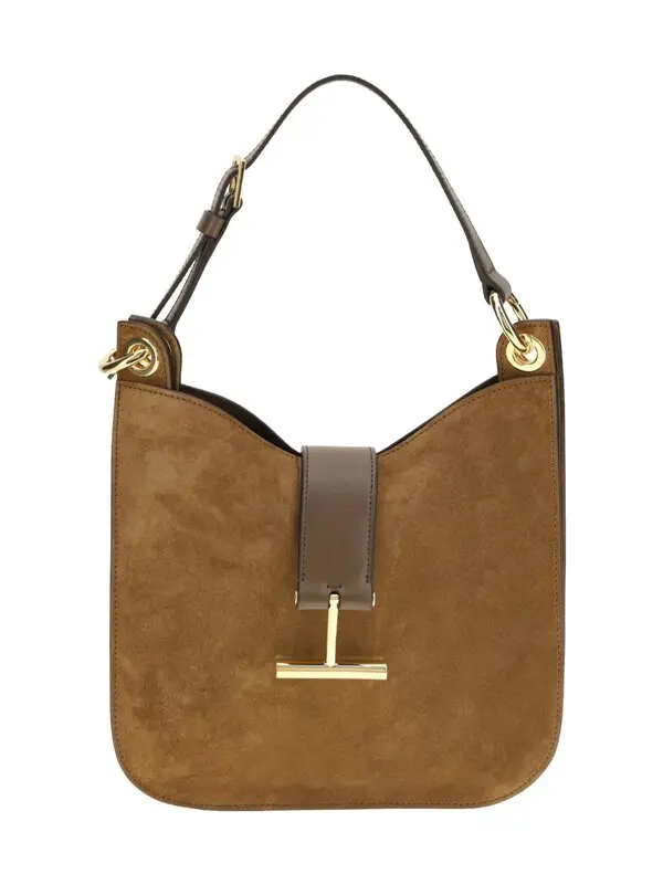 TOM FORD Buckled Smooth Calf Suede Shoulder Bag - Brown
