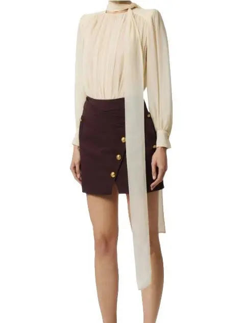 Elisabetta Franchi Georgette Sash Bodysuit - Cream