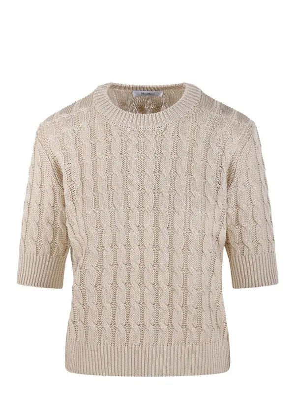 Max Mara Cable Knit Short Sleeve Sweater - Nude