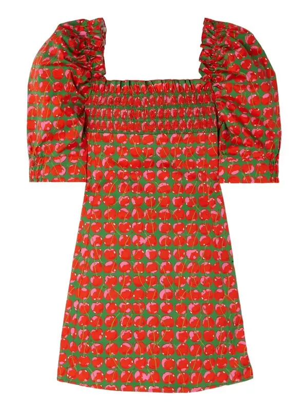 La DoubleJ Printed Square Neck Short Sleeves Dress - Red