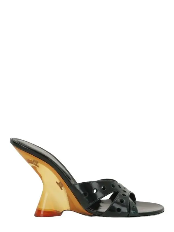 Dries Van Noten Open-toe Leather Mules With Curved Wedge Heel - Multicolor