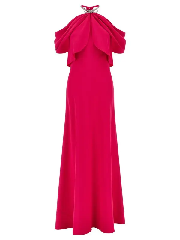 Alberta Ferretti Embellished Bow Halter Neck Maxi Dress - Fuchsia