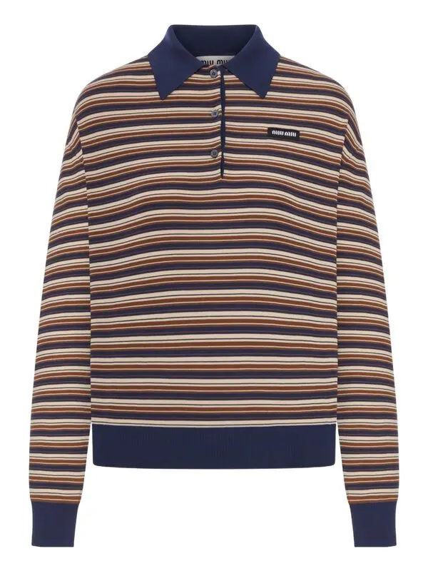 Miu Miu Striped Knitted Polo Shirt - F0627