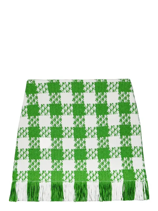Oscar De La Renta Fringed Checked Cotton-blend Tweed Mini Skirt - Green