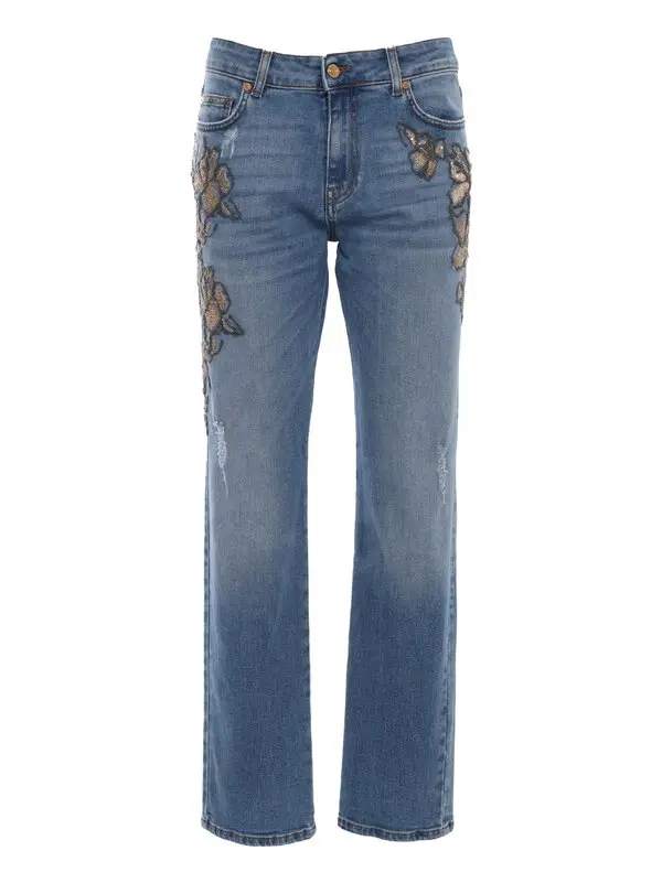 ERMANNO FIRENZE Sequined Embroidered Straight Leg Jeans - Blue