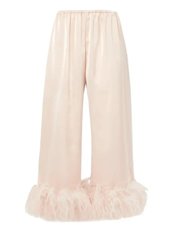 16Arlington Feather-trimmed Satin Wide-leg Pants - Nude