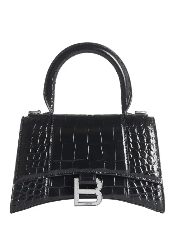 Balenciaga Hourglass Xs Logo Plaque Tote Bag - Black