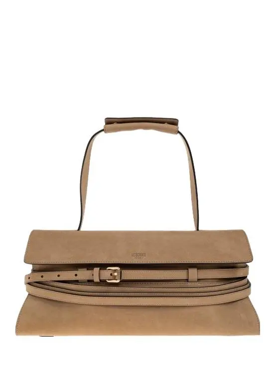 Moschino Tie Buckle-belt Leather Tote Bag - Beige