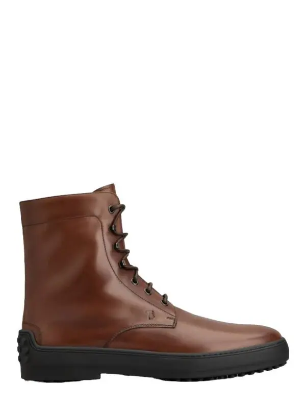 TOD'S Calfskin Leather Lace-up Combat Boots - Brown