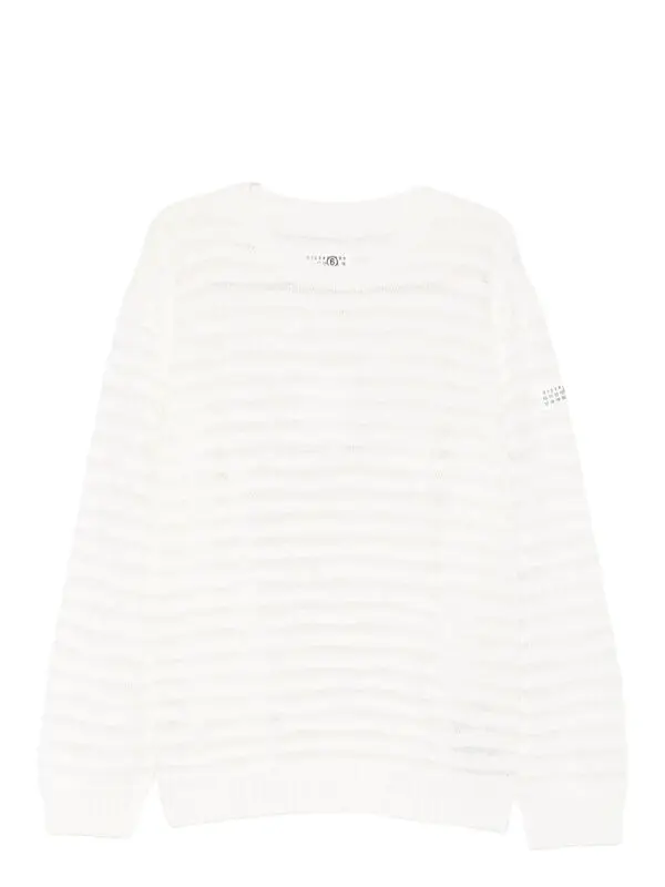 MAISON MARGIELA Sheer Stripe Knitted Crew Neck Sweater - White