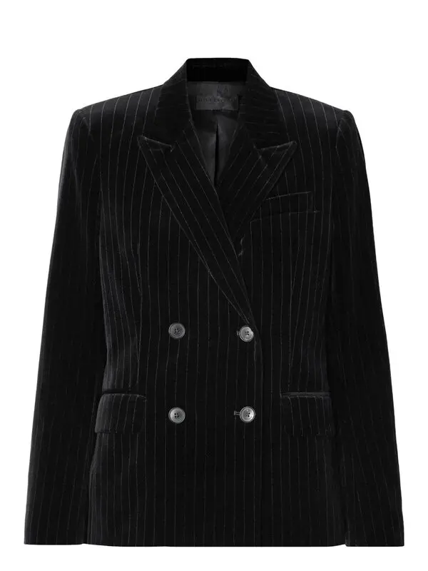 NILI LOTAN Double-breasted Striped Blazer - Black