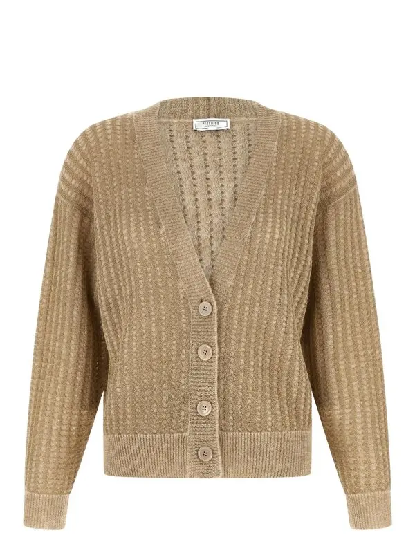 Peserico V-neck Waffle Lamé Knit Cardigan - Nude