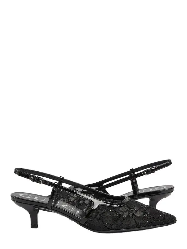 Gucci Gg Embellished Slingback Pumps - Black