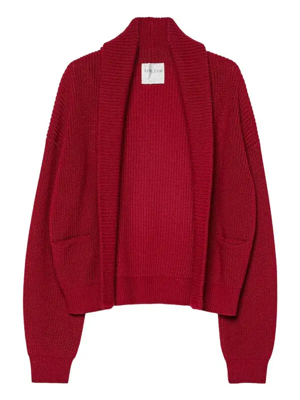 FORTE_FORTE Merino Wool Shawl Collar Cardigan - Ruby Colour