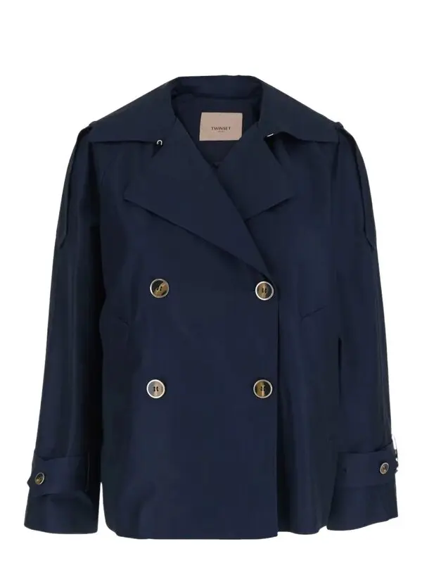 TWINSET Cropped Double-breasted Trench Coat - Black