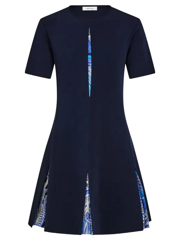 FERRAGAMO Knit Dress With Printed Inserts - New Naval