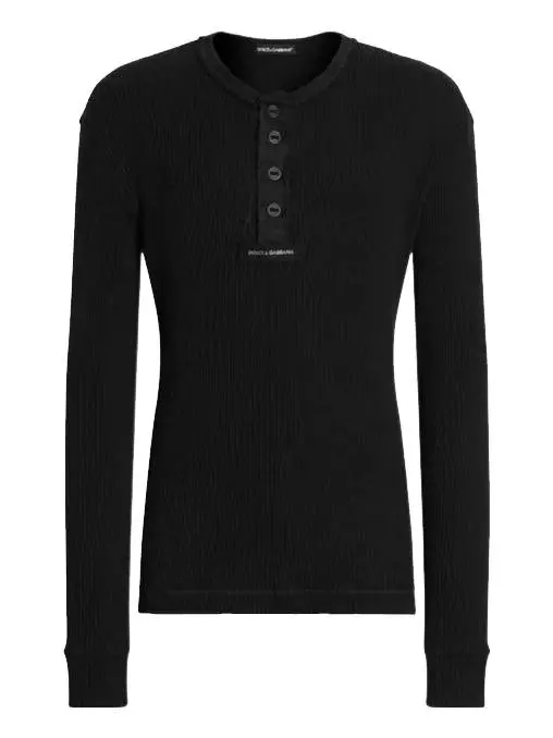 Dolce & Gabbana Ribbed Henley Knit Sweater - Black