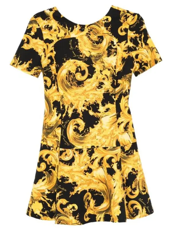 Versace Baroque Printed Crewneck Mini Dress - Black