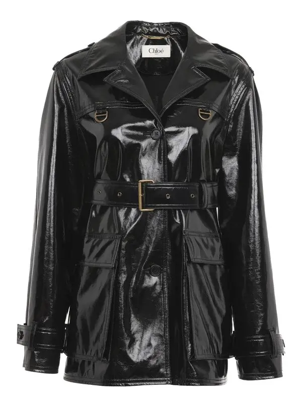 Chloé Belted Glossy Finish Jacket - Black