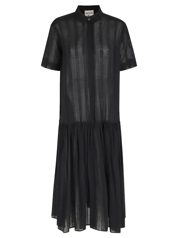 SEMICOUTURE Striped Sheer Short Sleeve Dress - Black