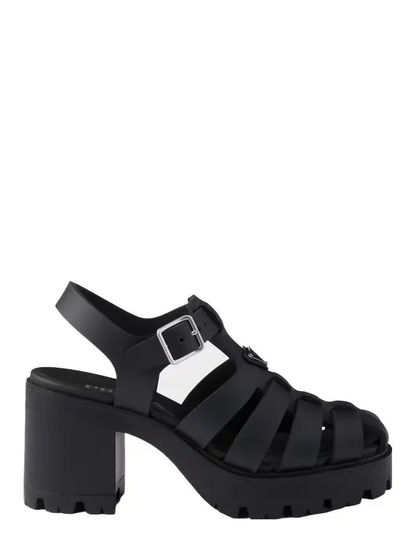 Prada Rubber Platform Sandals With Metal Buckle - Black