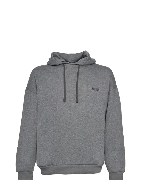Zegna Drawstring Hoodie With Ribbed Details - Gray