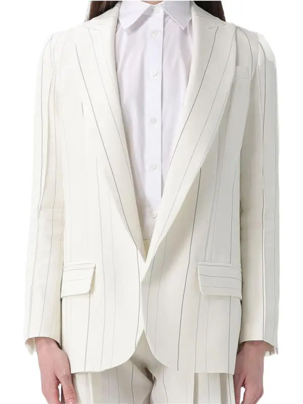 SEMICOUTURE Pinstriped Single-breasted Blazer - White