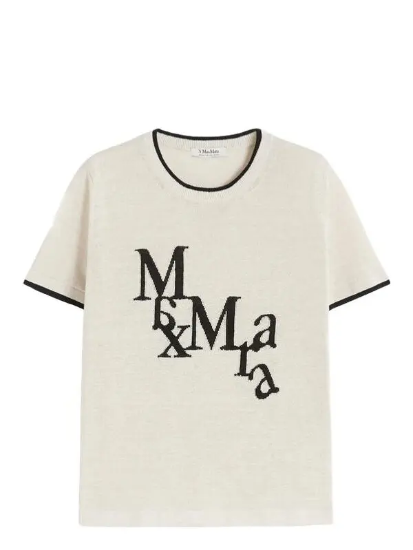Max Mara Logo Print Short Sleeve Sweater - White