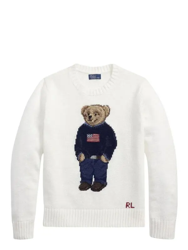 Polo Ralph Lauren Bear Embroidered Linen-cotton Sweater - White