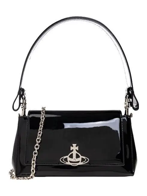 VIVIENNE WESTWOOD Patent Leather Orb Shoulder Bag - Black