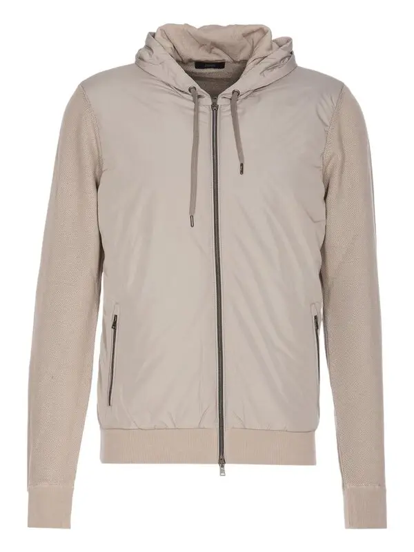 Herno Knitted Panelled Zip-up Hooded Jacket - Nude
