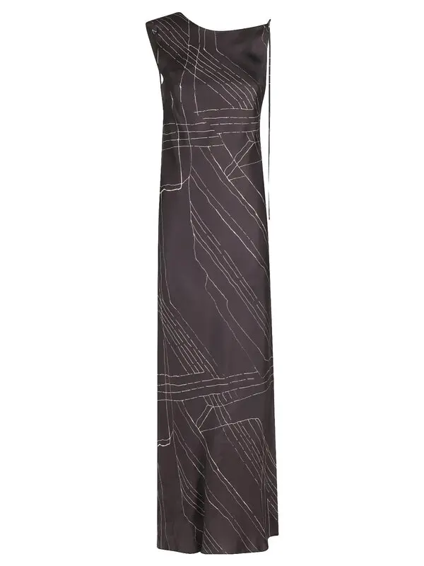 ALYSI Asymmetrical Neck Maxi Dress With Geometric Print - Brown