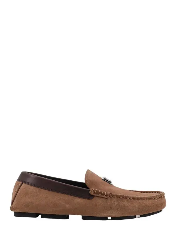 Dolce & Gabbana Logo Plaque Suede Loafers - Brown