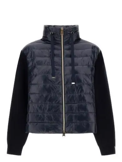 Herno Quilted Short Down Jacket With High Collar - Navy Blue