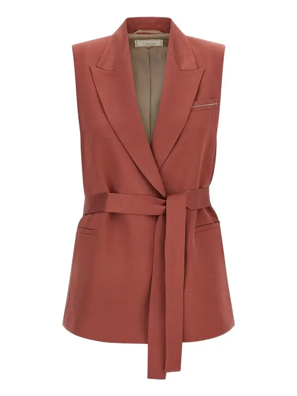 Peserico Belted Waist Sleeveless Vest - Brown